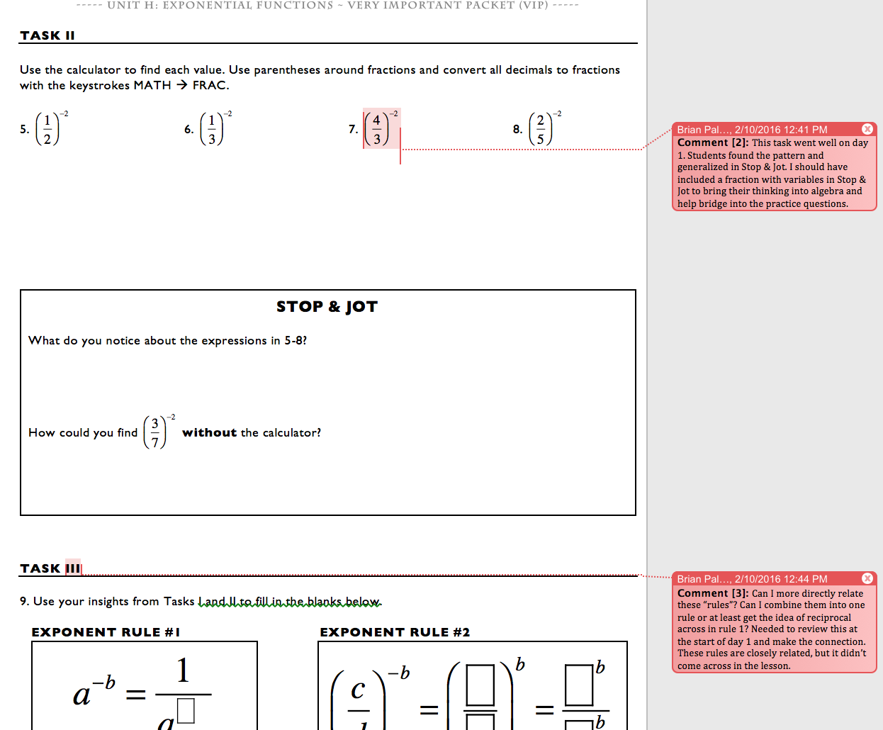 Lesson reflections using the comment feature in Word – lazy 0ch0